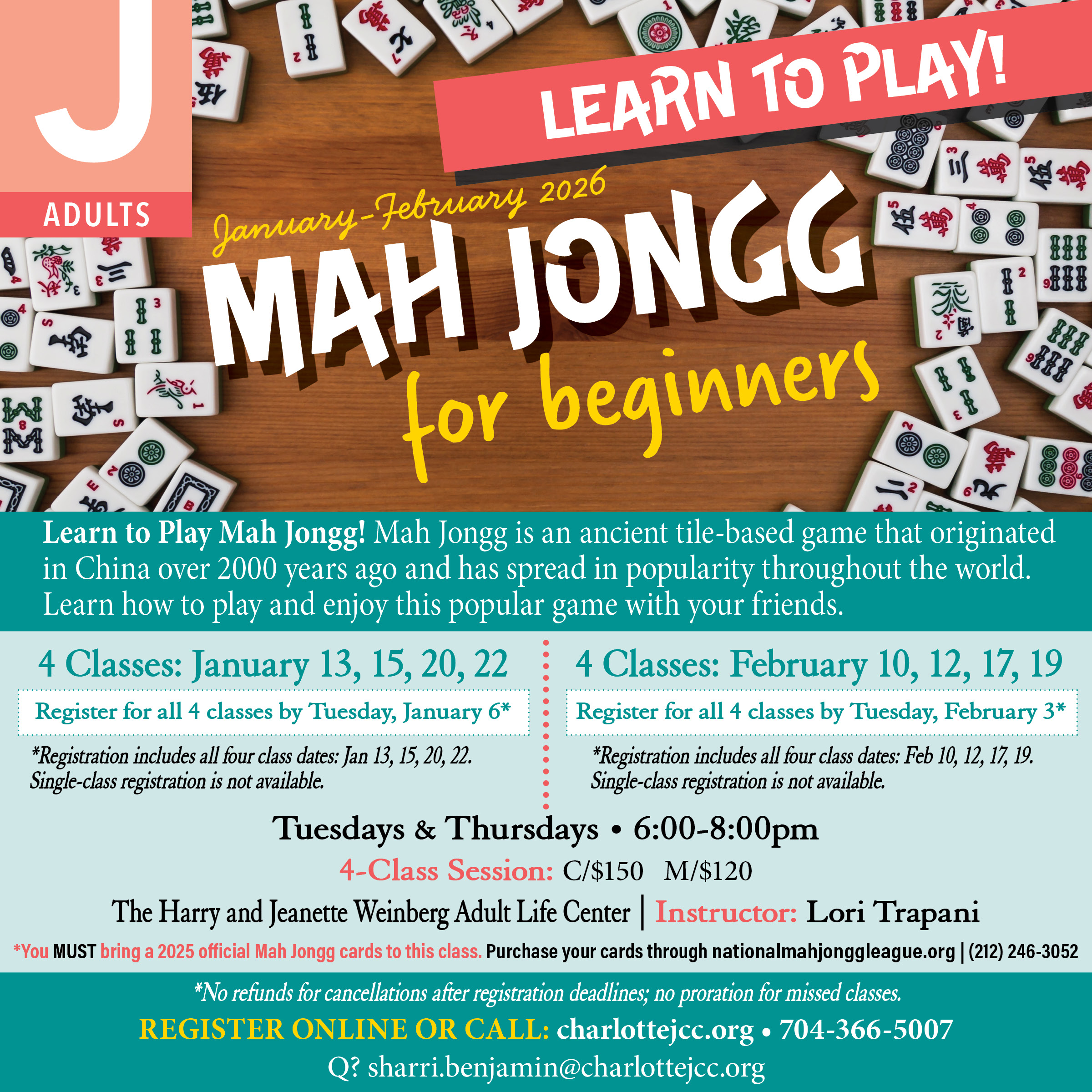 Mah Jongg For Beginners - Levine Jewish Community Center, Charlotte, NC